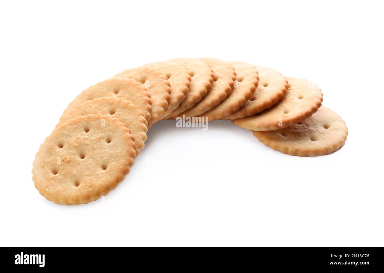 Crispy crackers isolated on white. Delicious snack Stock Photo - Alamy