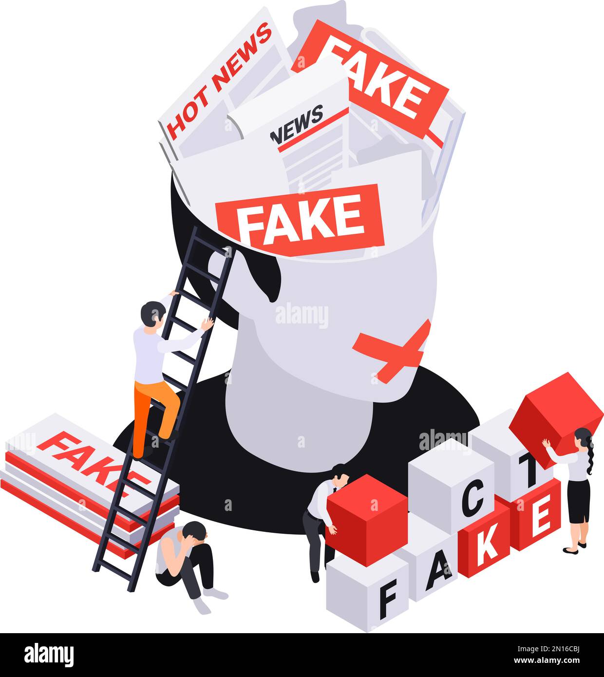 Fake news disinformation propaganda isometric composition with human ...