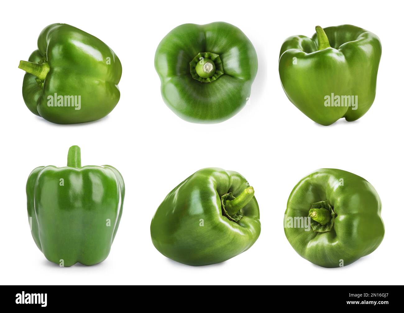Set of fresh green bell peppers isolated on white Stock Photo - Alamy