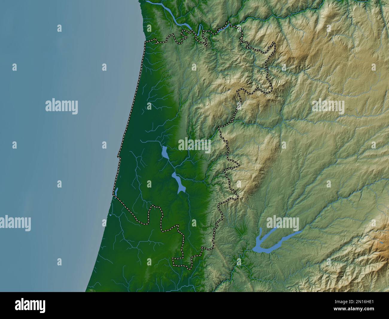 Aveiro, district of Portugal. Colored elevation map with lakes and ...