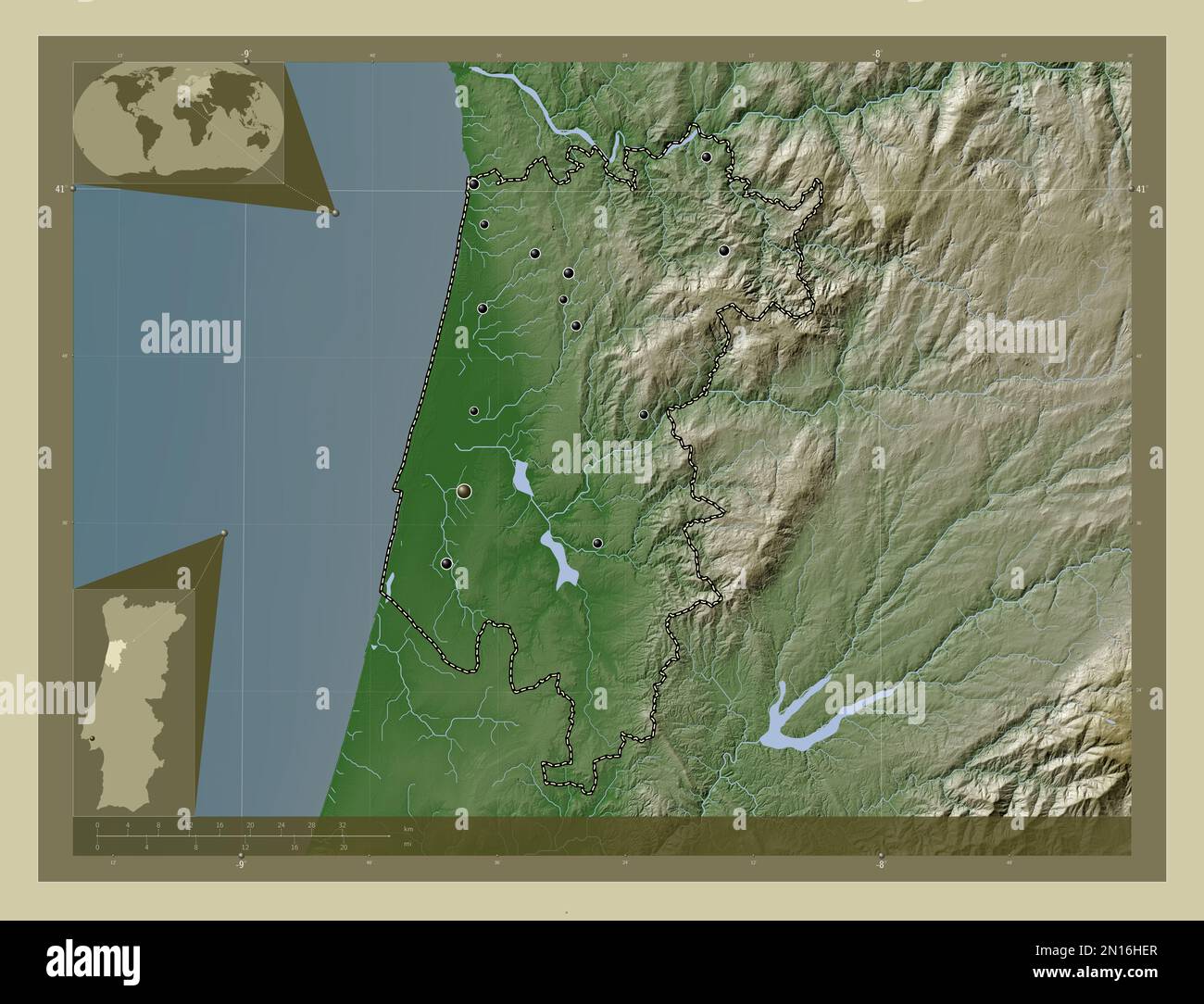 Aveiro, district of Portugal. Elevation map colored in wiki style with ...