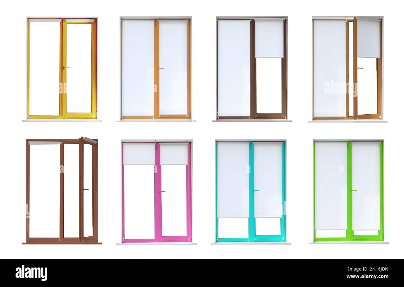 Set of modern windows in different colors on white background Stock ...