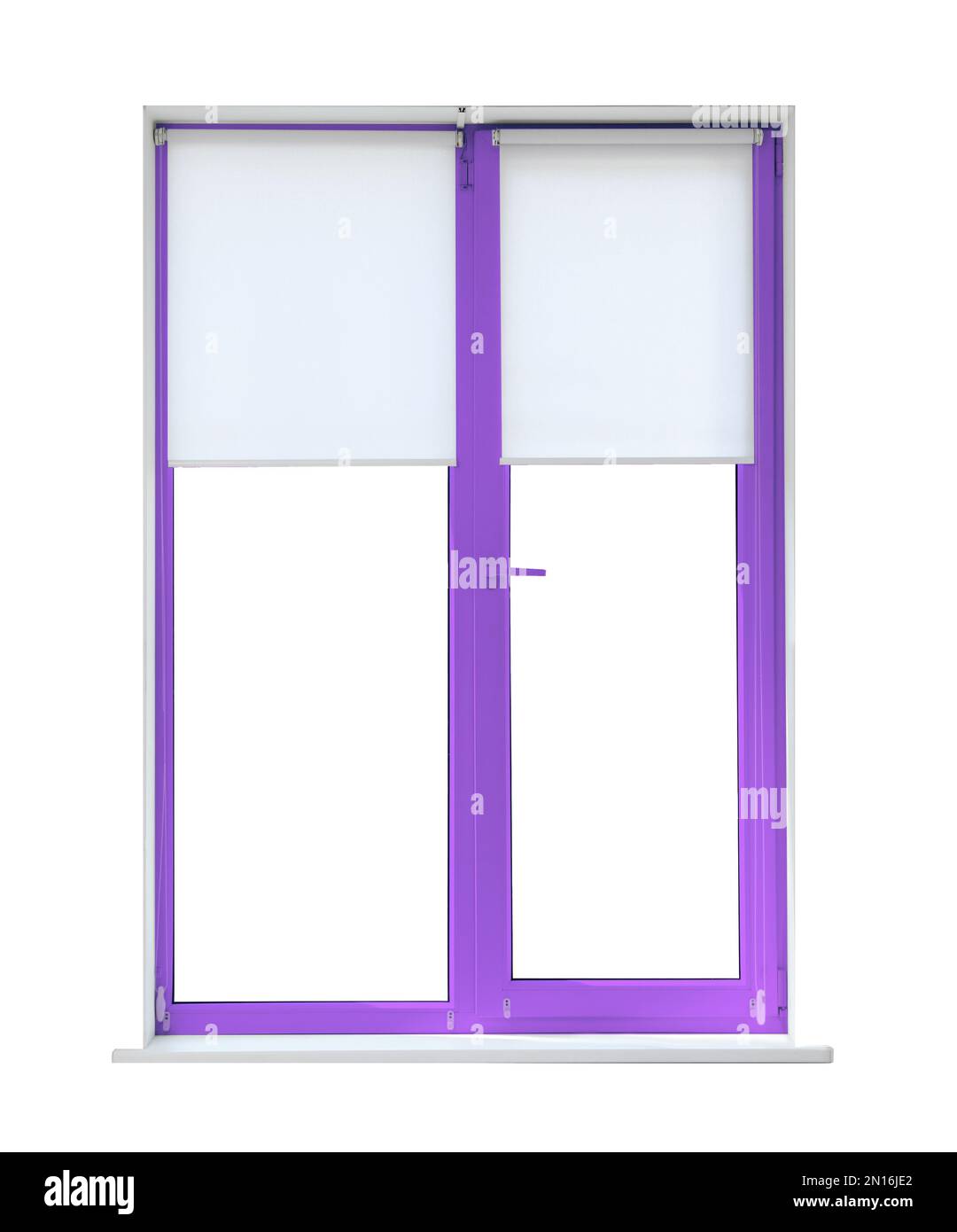 Modern plastic window with bright purple frame on white background ...