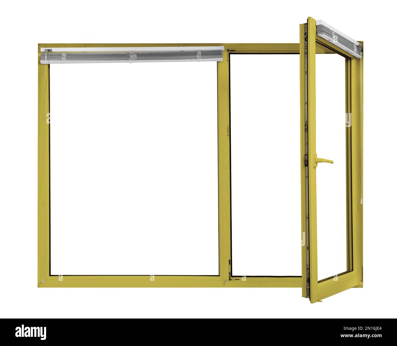 Modern plastic window with yellow frame on white background Stock Photo ...