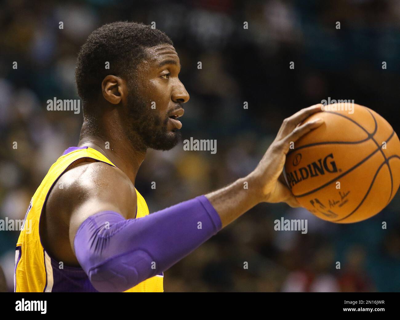 Los Angeles Lakers' Roy Hibbert dribbles the ball during an NBA ...