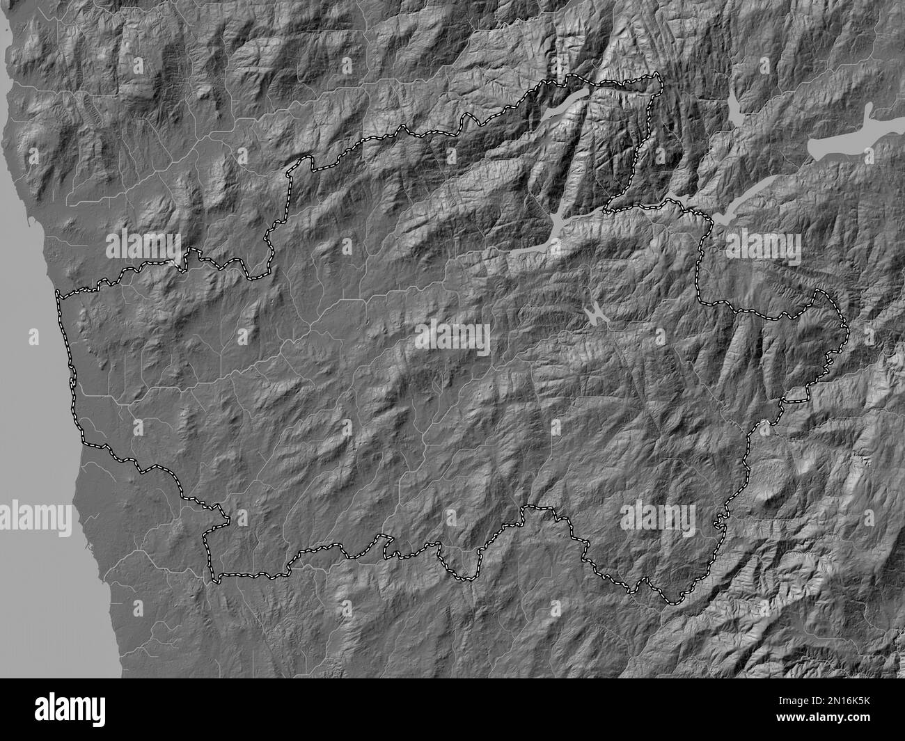 Braga, district of Portugal. Bilevel elevation map with lakes and ...