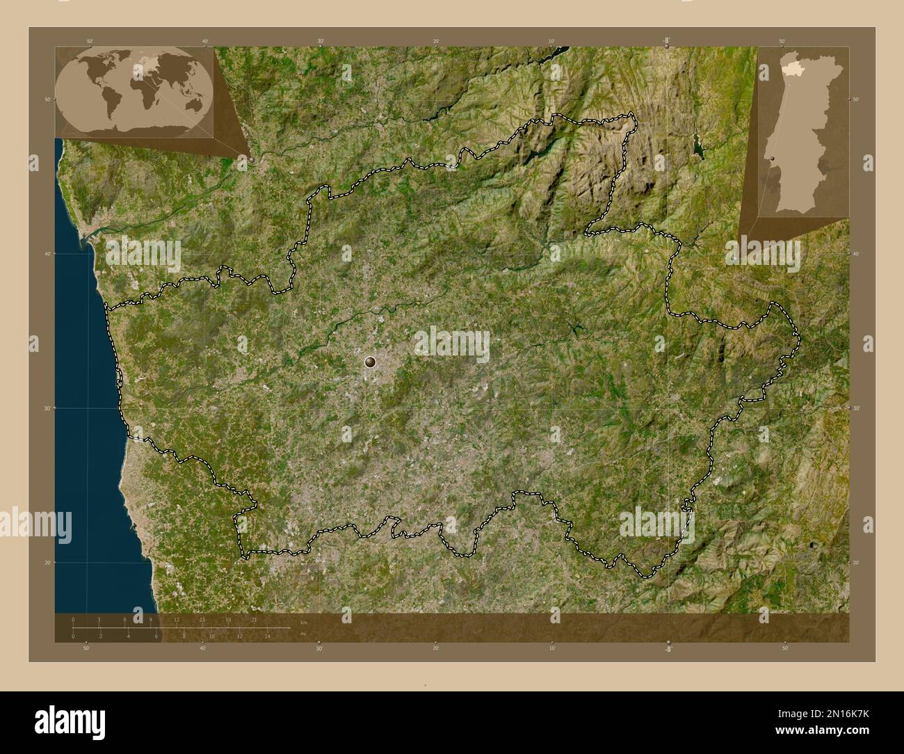 Braga, district of Portugal. Low resolution satellite map. Corner ...