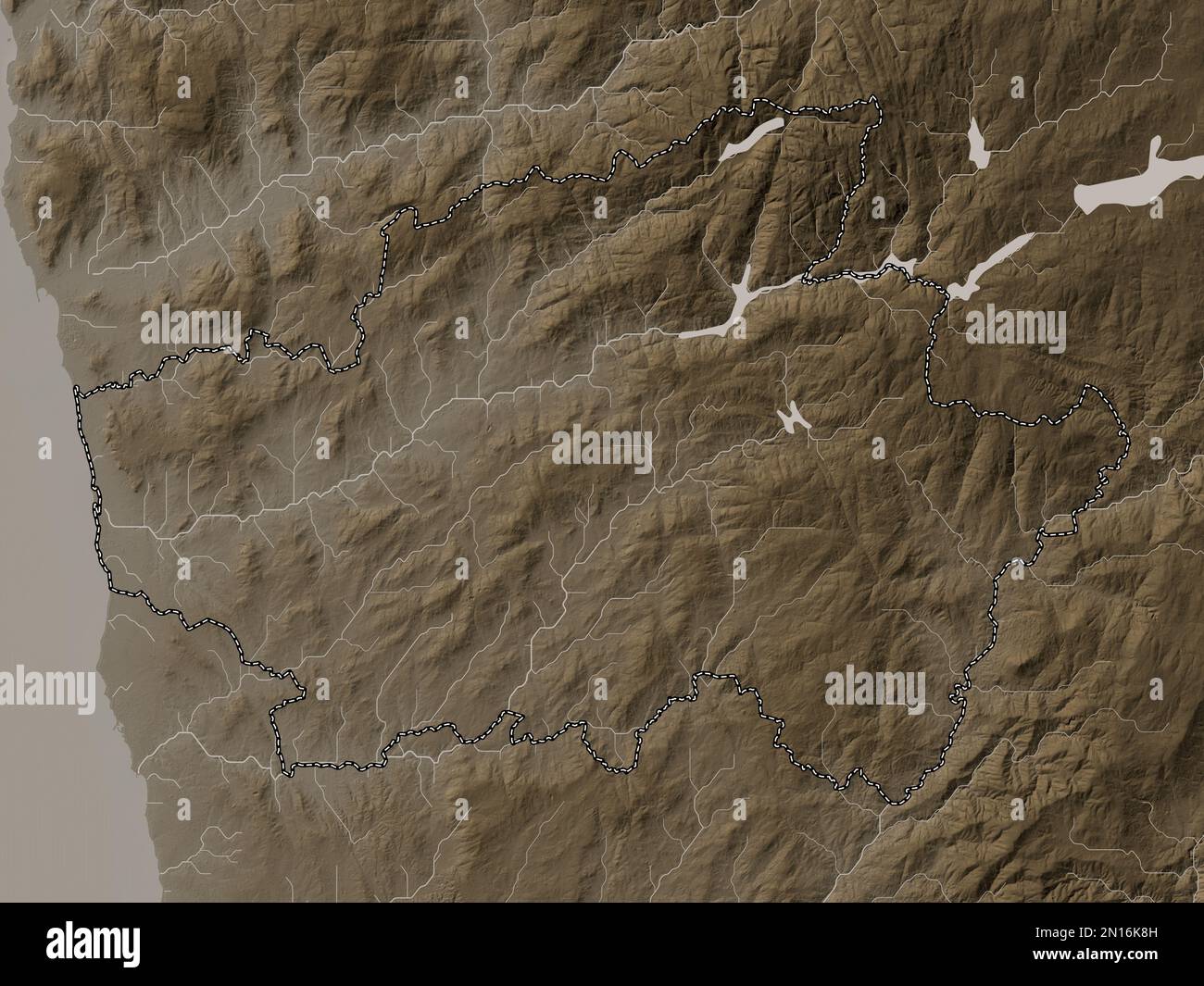 Braga, district of Portugal. Elevation map colored in sepia tones with ...