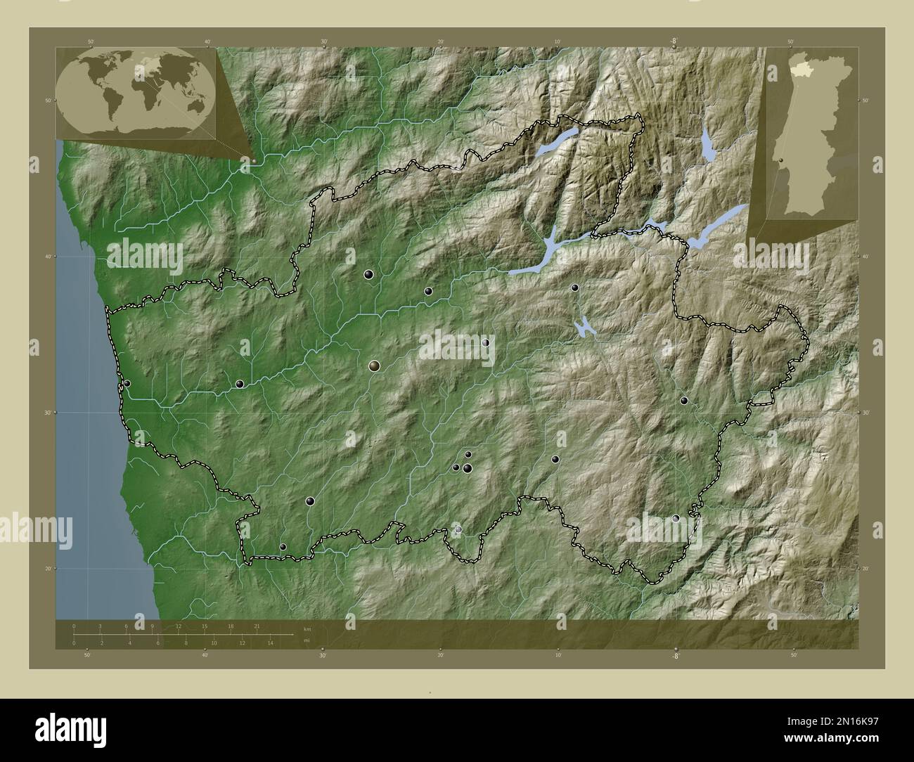 Braga, district of Portugal. Elevation map colored in wiki style with ...
