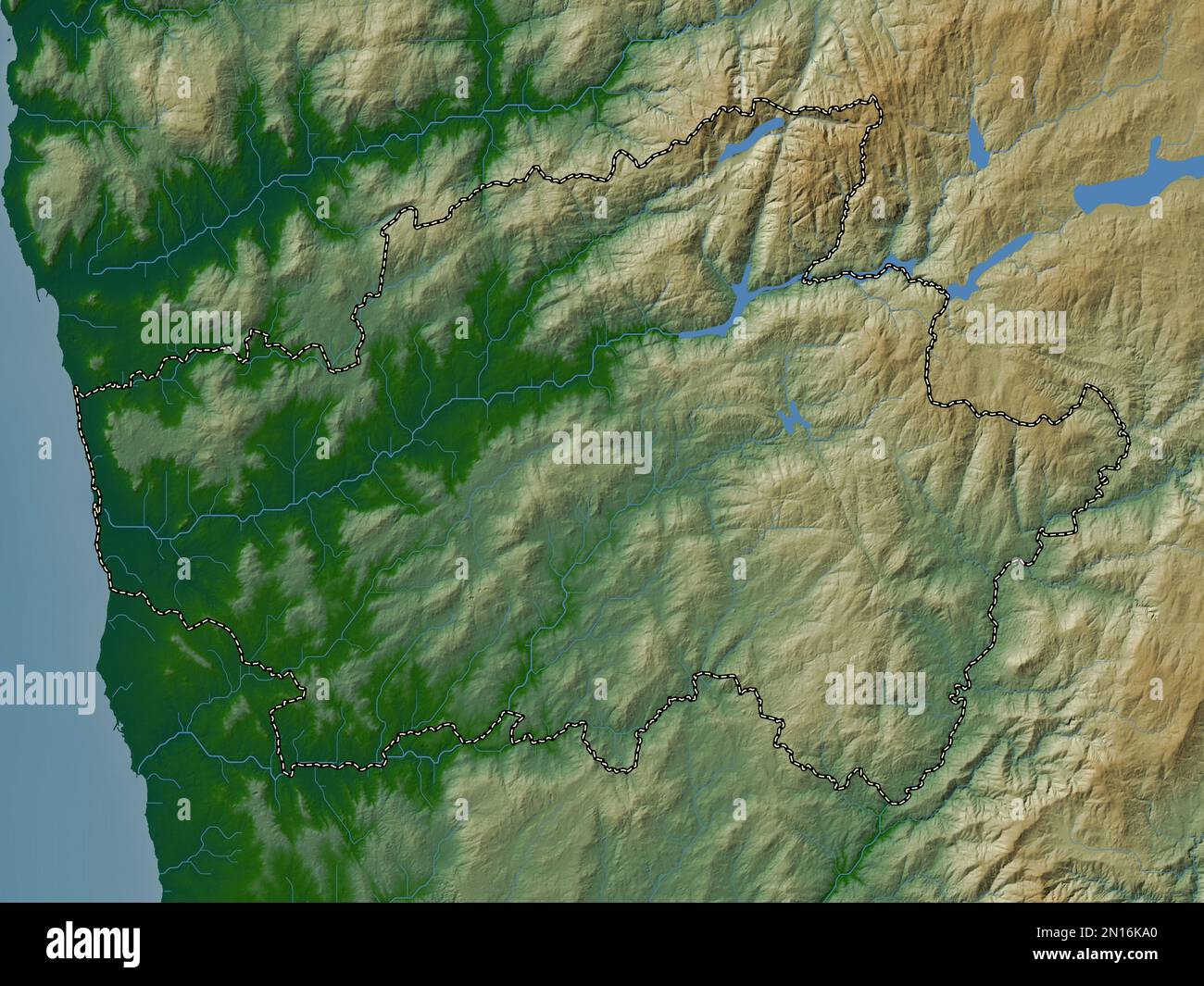 Braga, district of Portugal. Colored elevation map with lakes and ...