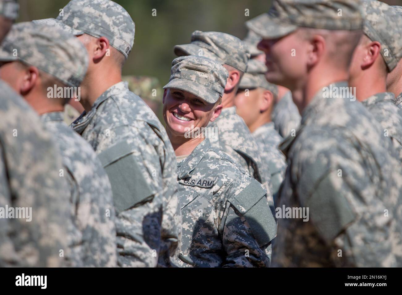 Maj. Lisa Jaster, center, stands in formation with other Rangers during ...