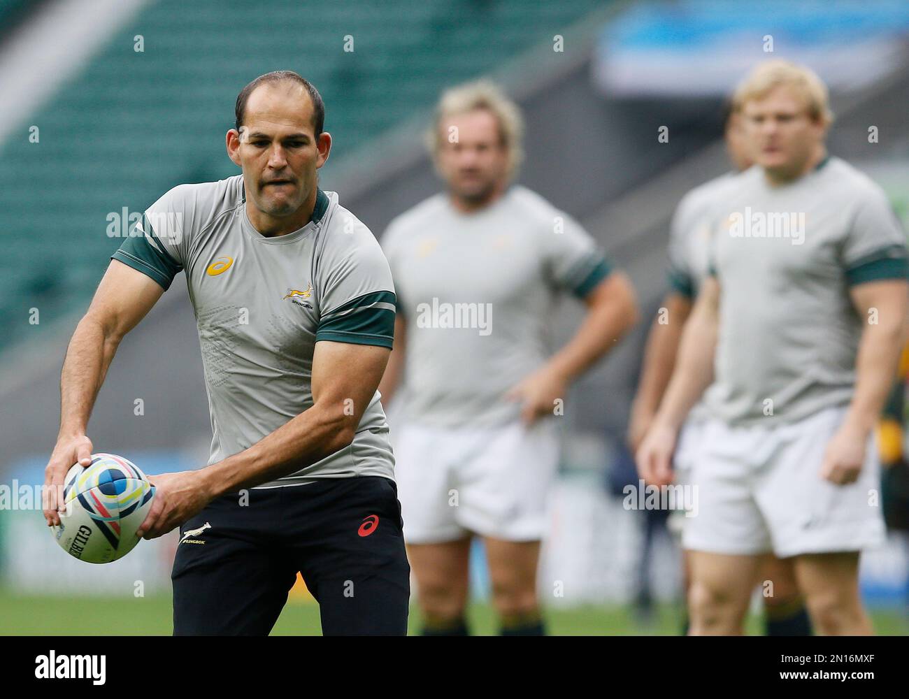 South Africa's captain Fourie du Preez catches the ball during the ...
