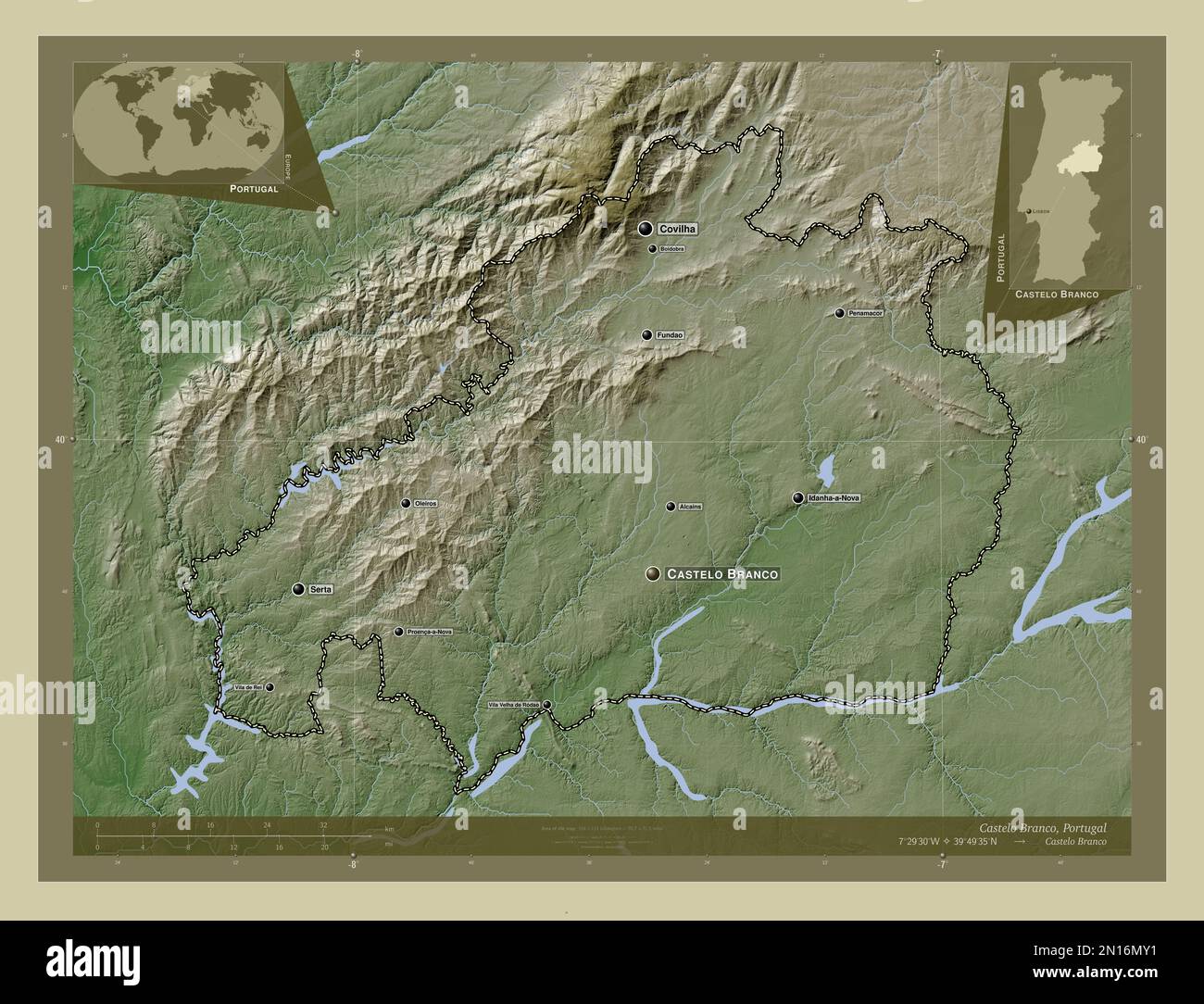 Castelo Branco, district of Portugal. Elevation map colored in wiki ...
