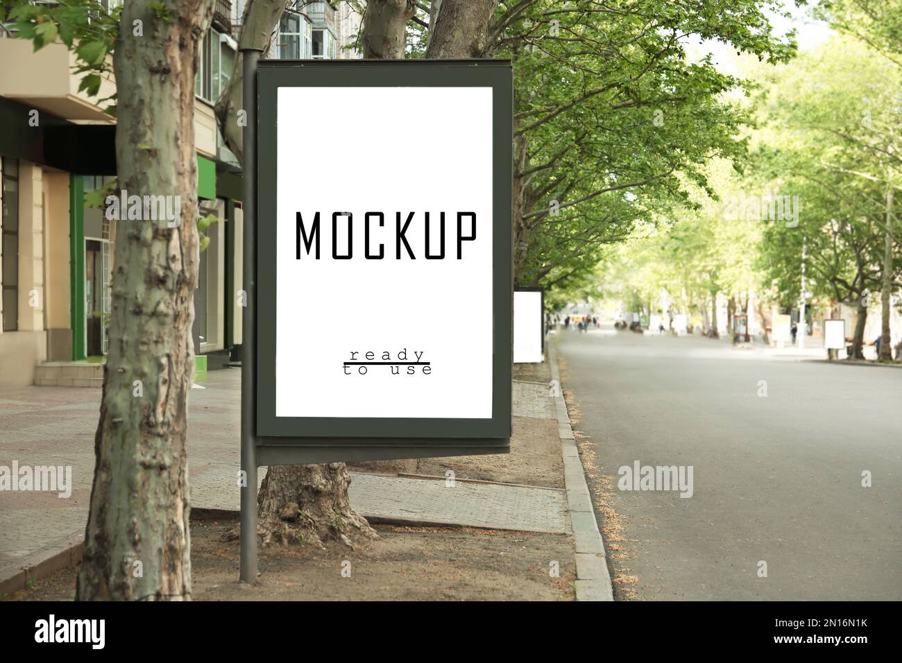 Advertising board with text Mockup Ready To Use on city street Stock ...