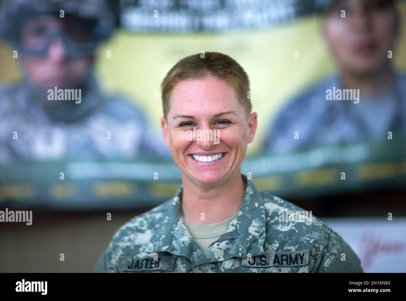 Maj. Lisa Jaster poses for a photo on Friday, Oct. 16, 2015, in Fort ...