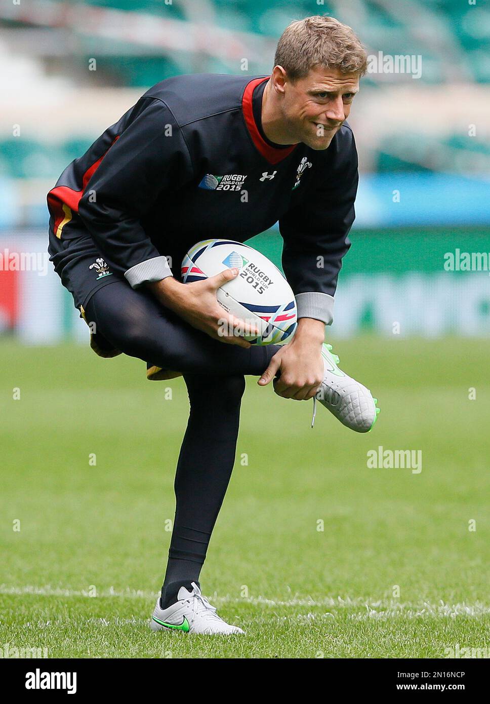 Wales' player Rhys Priestland during a training session at Twickenham ...