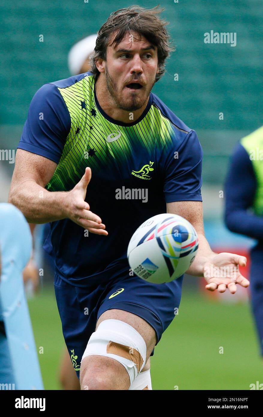 Australia's rugby team player Kane Douglas catches the ball during the ...
