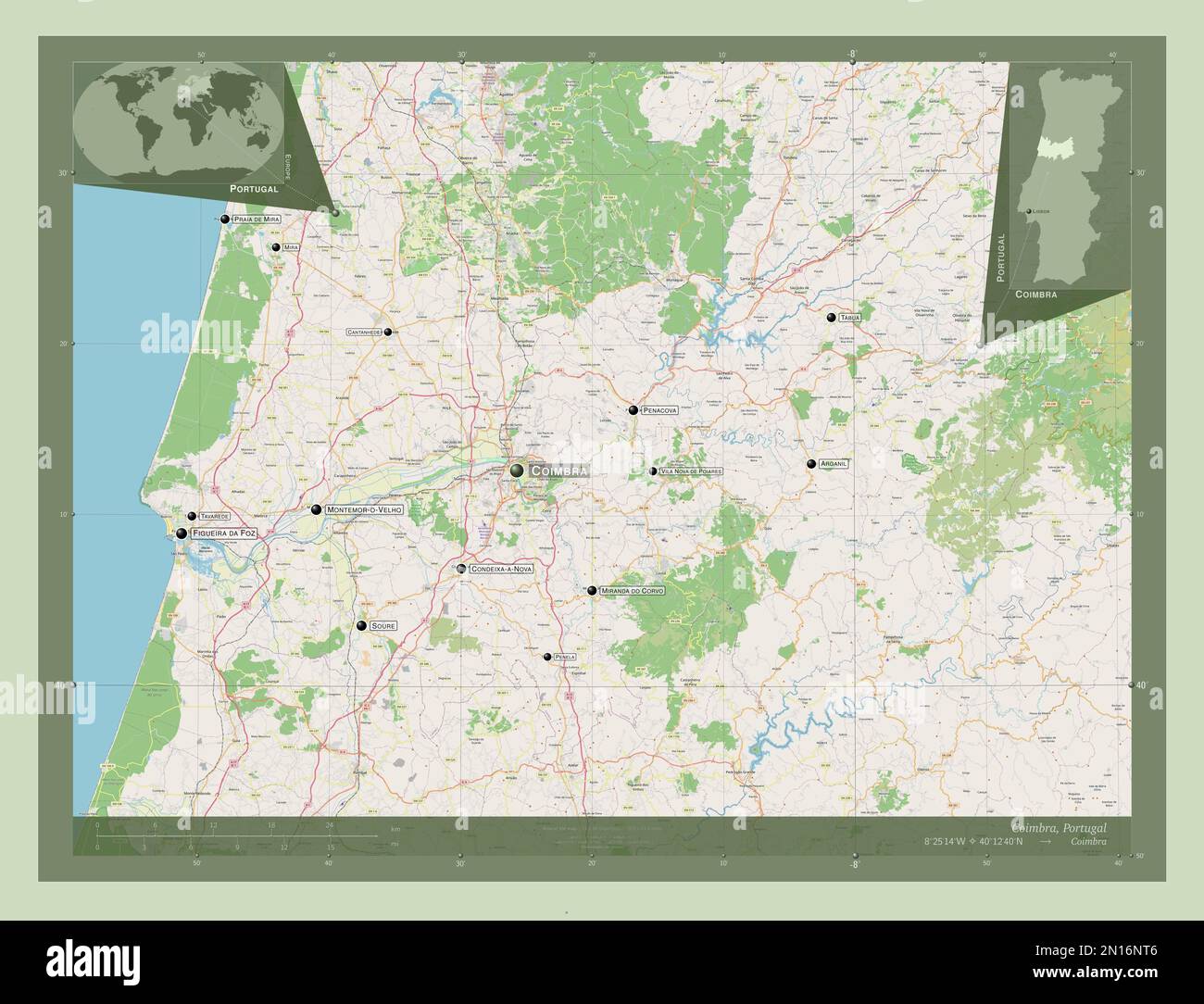 Coimbra, district of Portugal. Open Street Map. Locations and names of ...