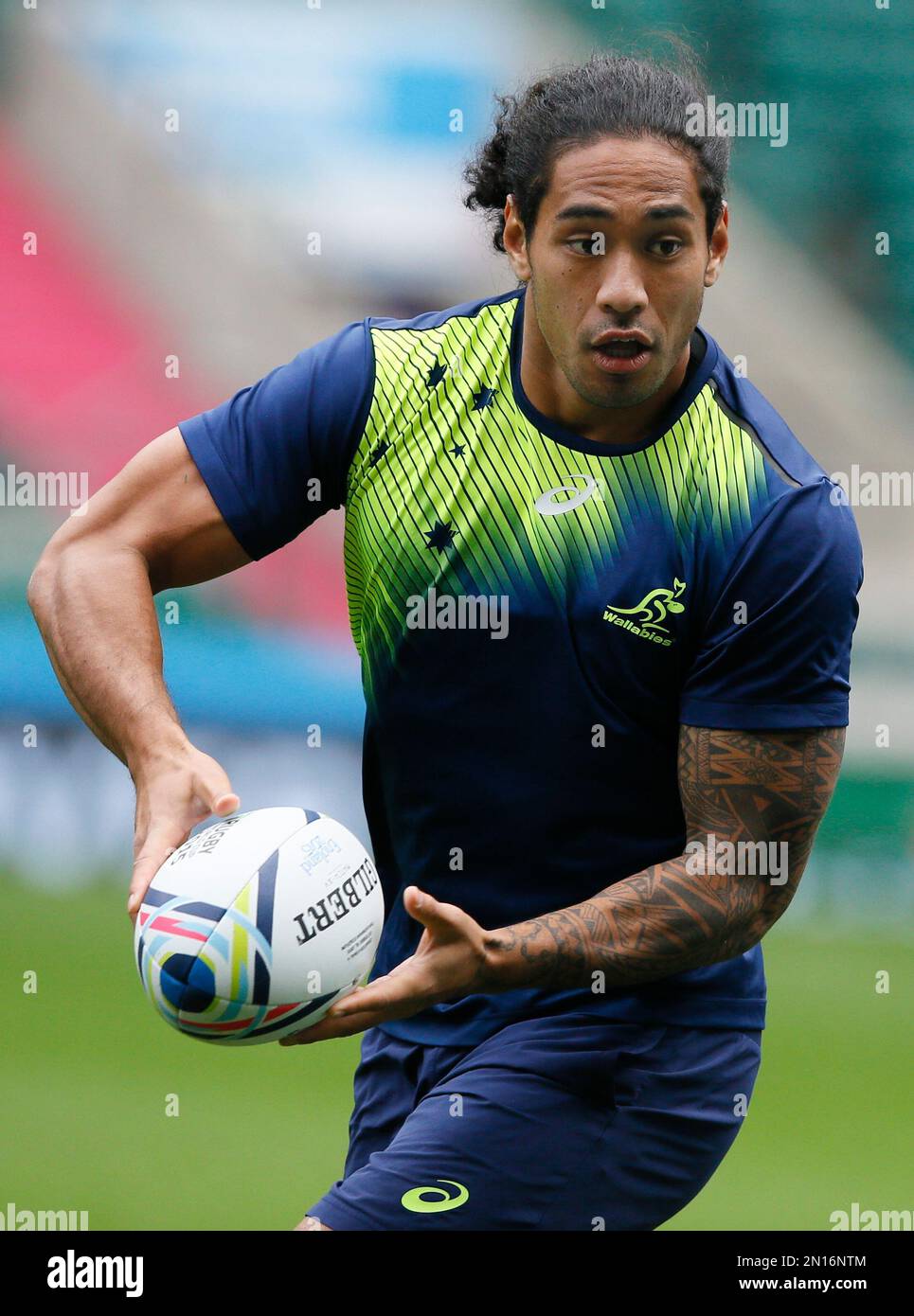 Australia's rugby player Joe Tomane catches the ball during the captain ...