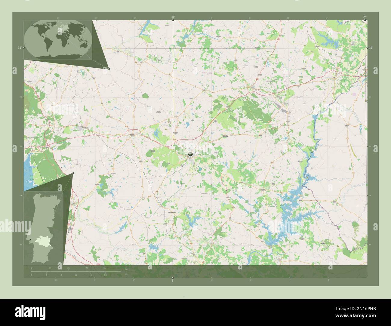 Evora, district of Portugal. Open Street Map. Corner auxiliary location ...