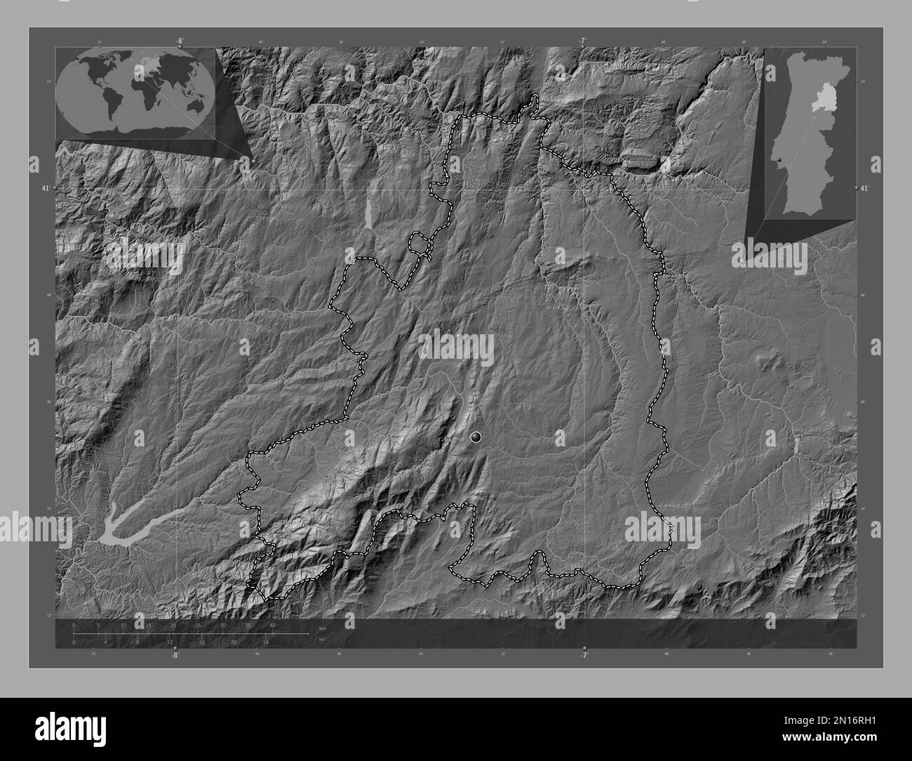 Guarda, district of Portugal. Bilevel elevation map with lakes and ...
