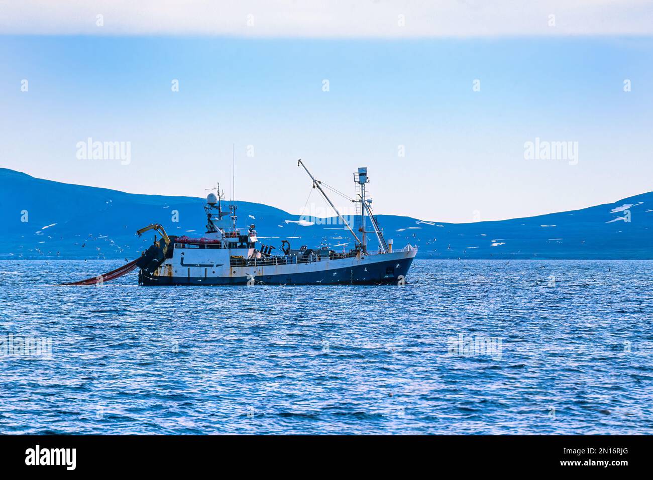 Fishing boat trawling for shrimp at Svalbard Stock Photo - Alamy