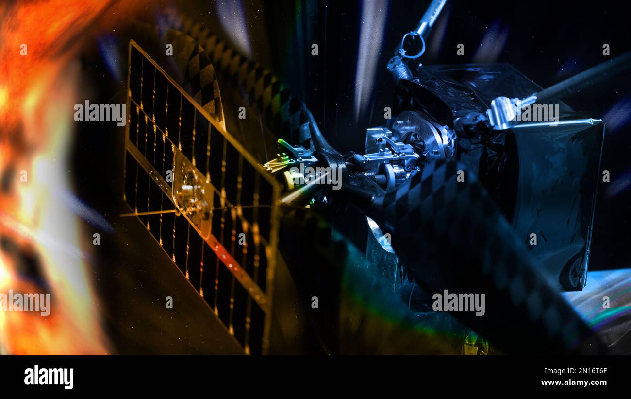 Space probe is flying towards the sun. Space exploration concept ...