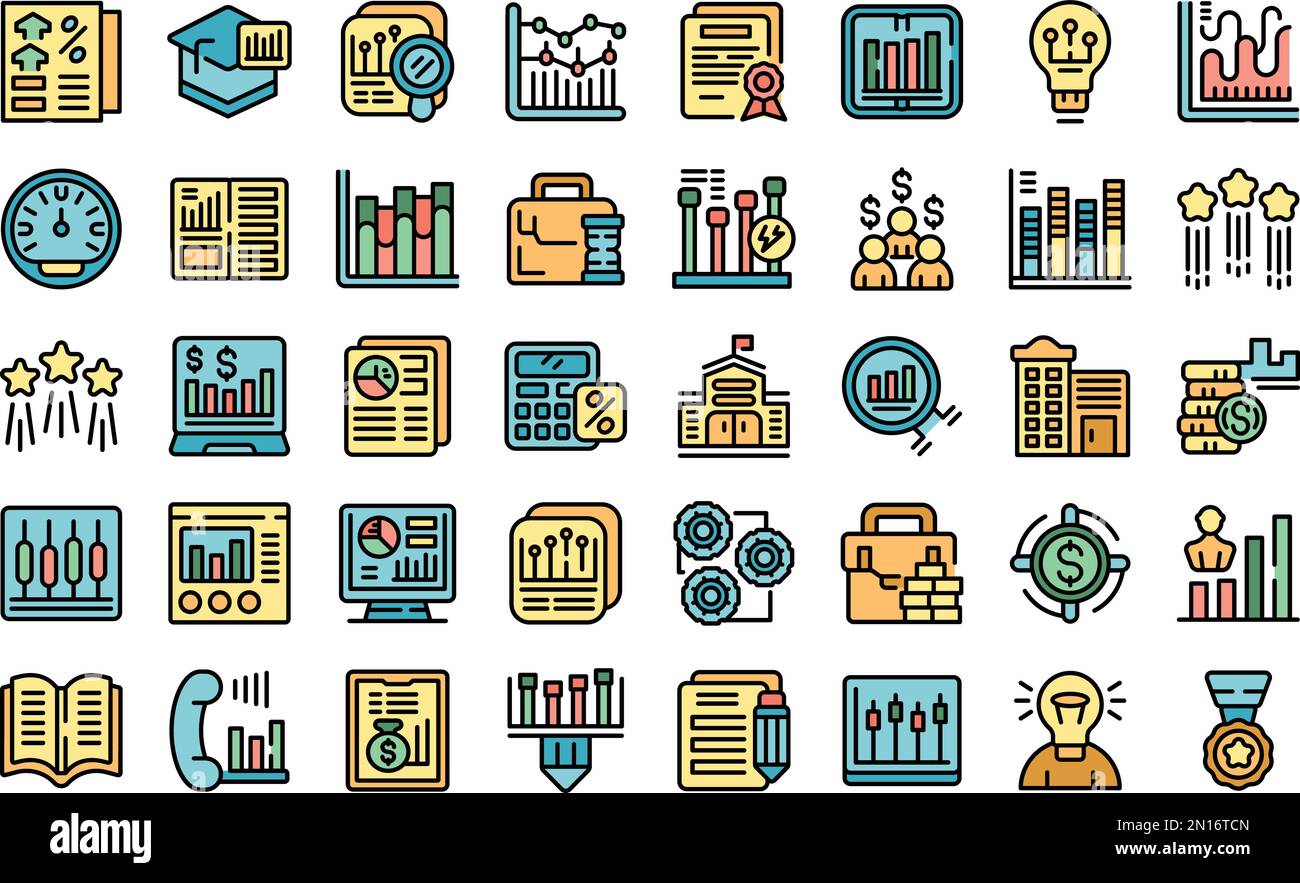 Trade school icons set outline vector. Money academy. Bank education ...