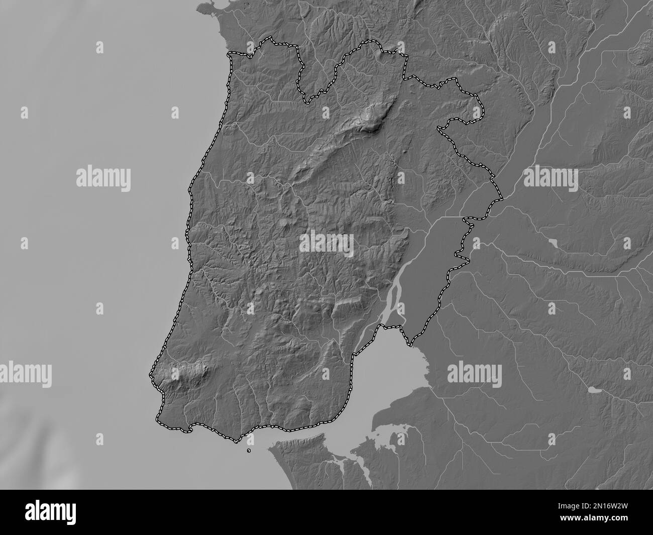 Lisboa, district of Portugal. Bilevel elevation map with lakes and ...