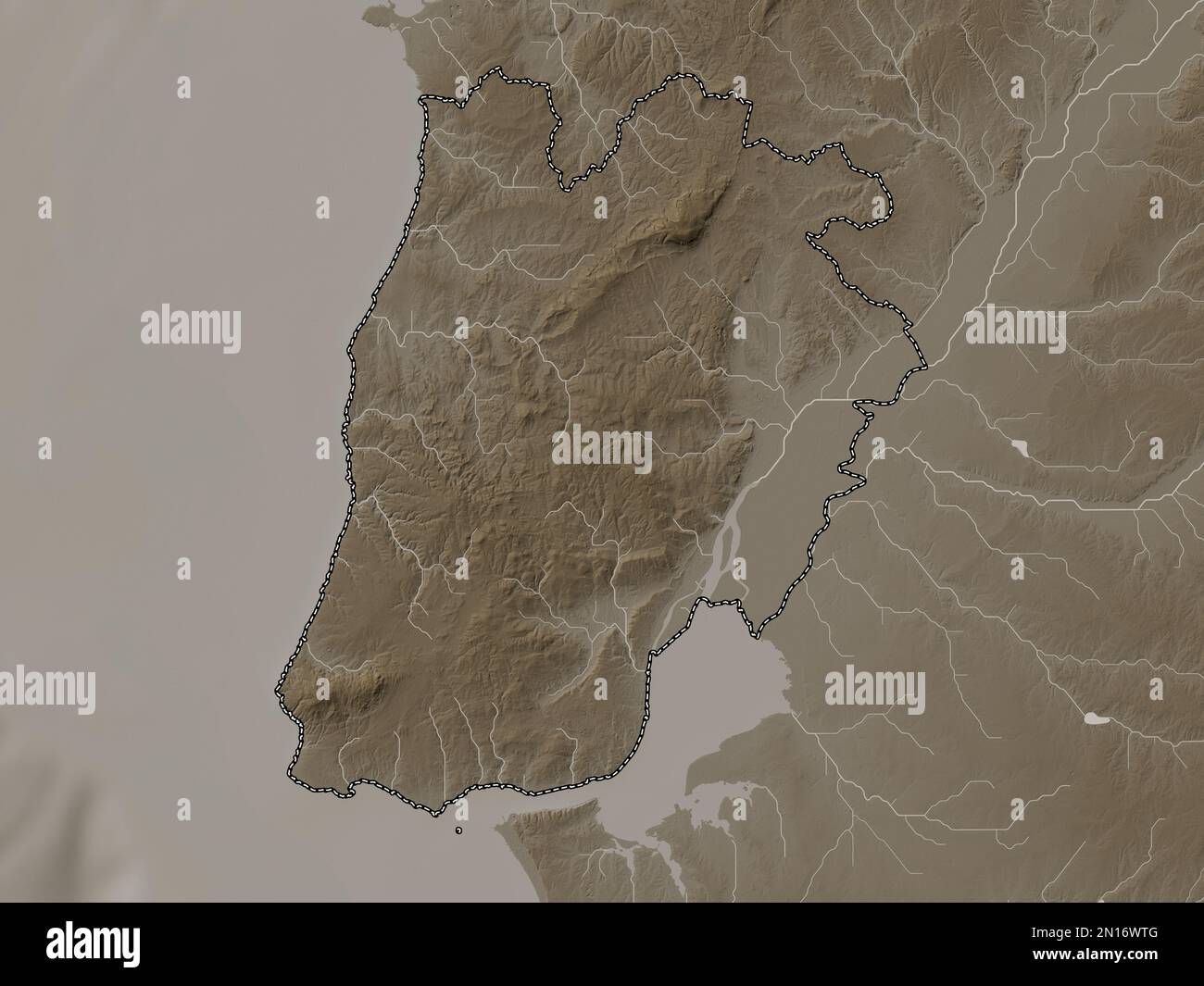 Lisboa, district of Portugal. Elevation map colored in sepia tones with ...