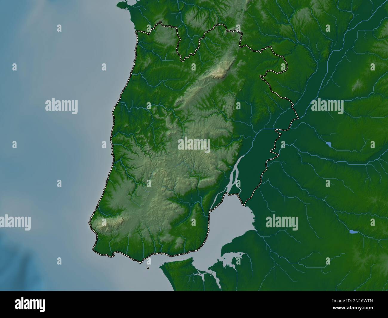 Lisboa, district of Portugal. Colored elevation map with lakes and ...