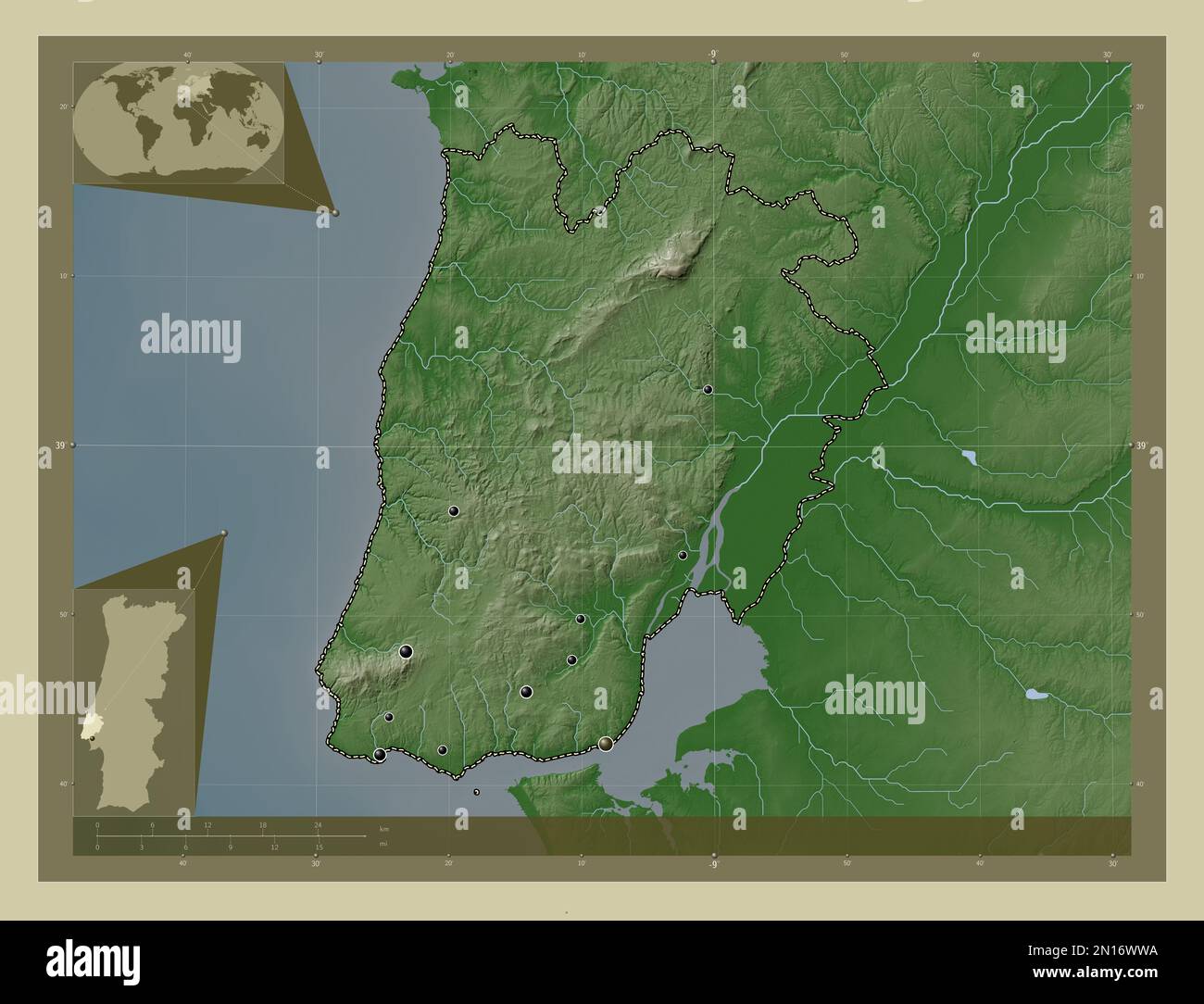 Lisboa, district of Portugal. Elevation map colored in wiki style with ...