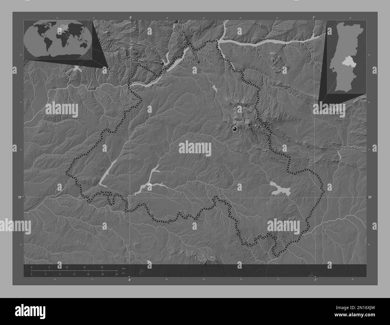 Portalegre, district of Portugal. Bilevel elevation map with lakes and ...