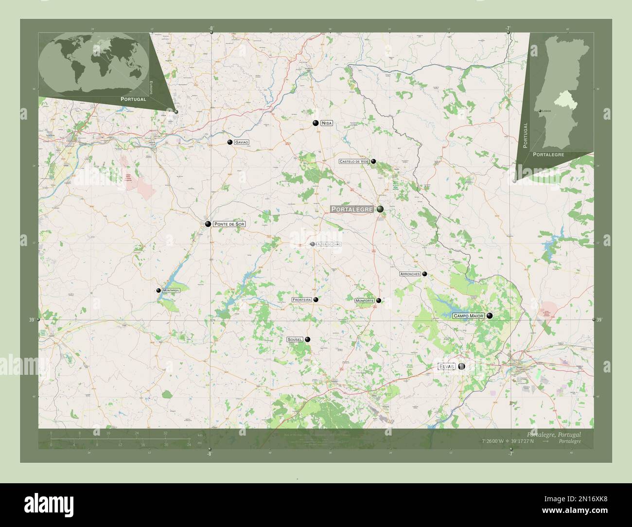 Portalegre, district of Portugal. Open Street Map. Locations and names ...