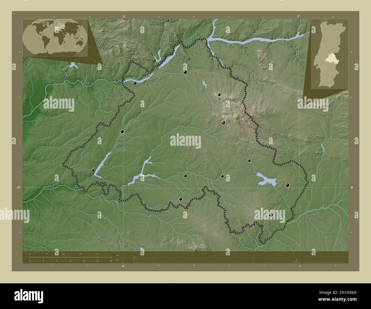 Portalegre, district of Portugal. Elevation map colored in wiki style ...