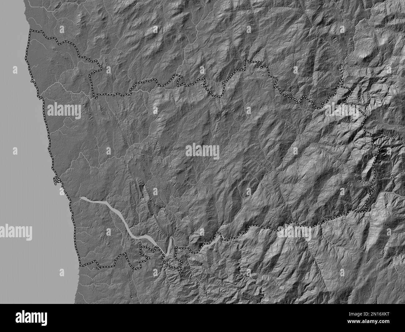 Porto, district of Portugal. Bilevel elevation map with lakes and ...