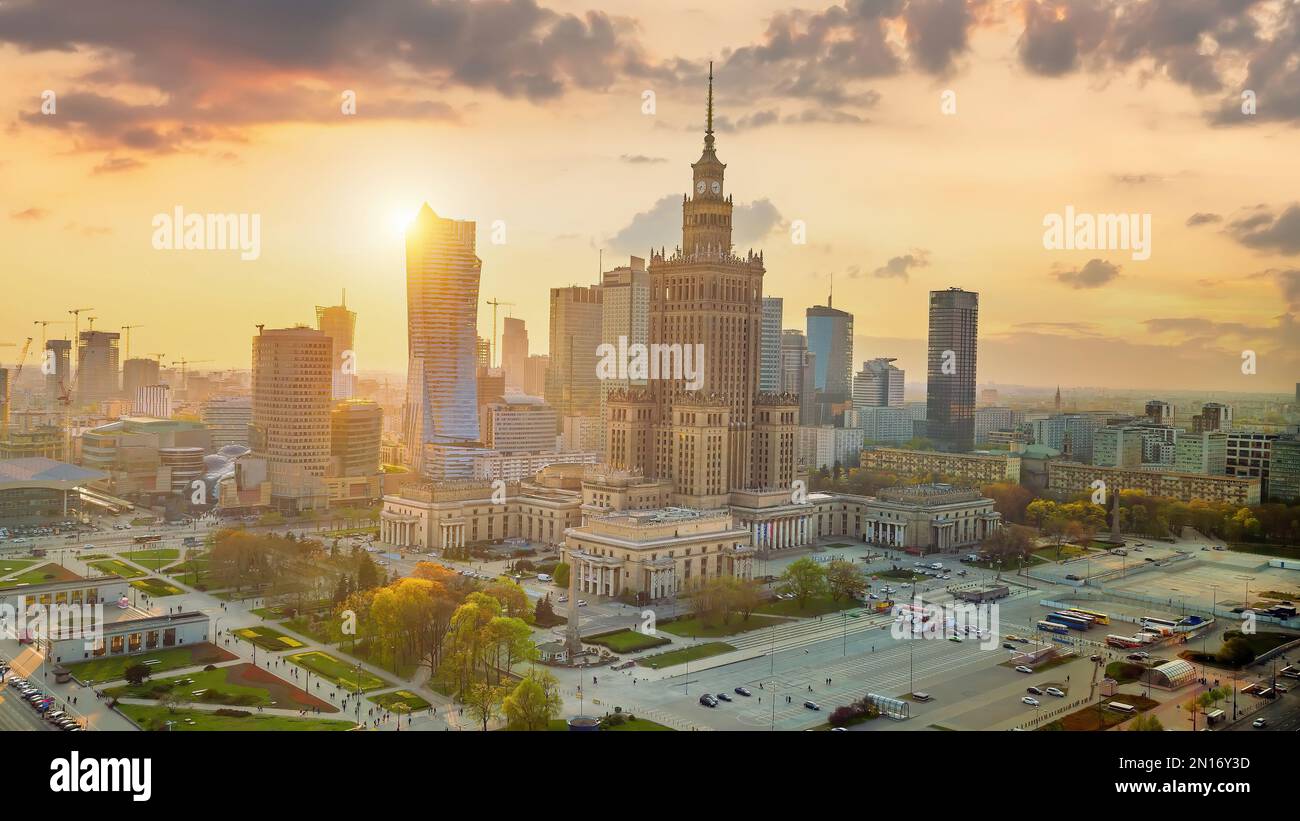Warsaw poland in twilight aerial hi-res stock photography and images - Alamy