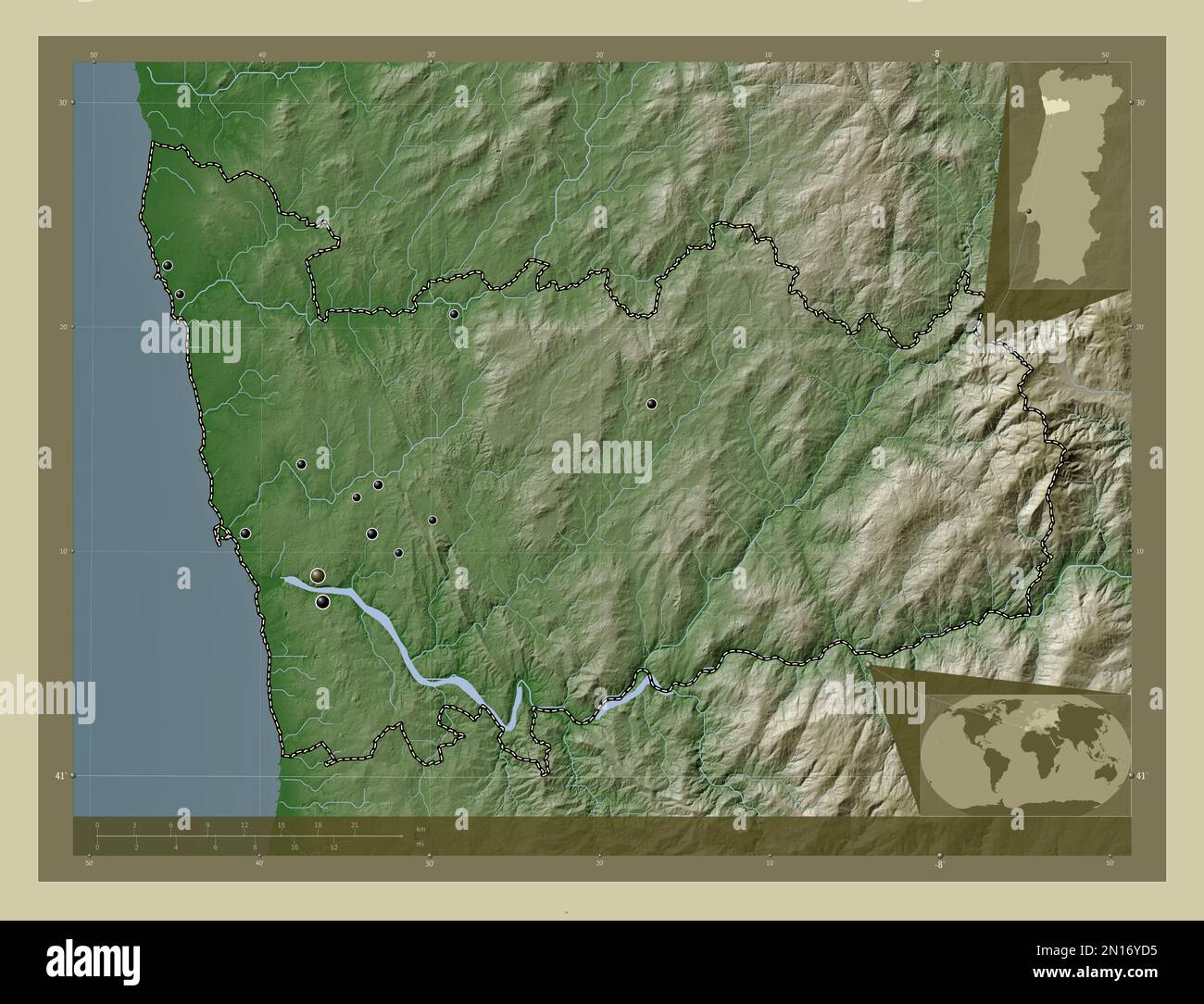 Porto, district of Portugal. Elevation map colored in wiki style with ...