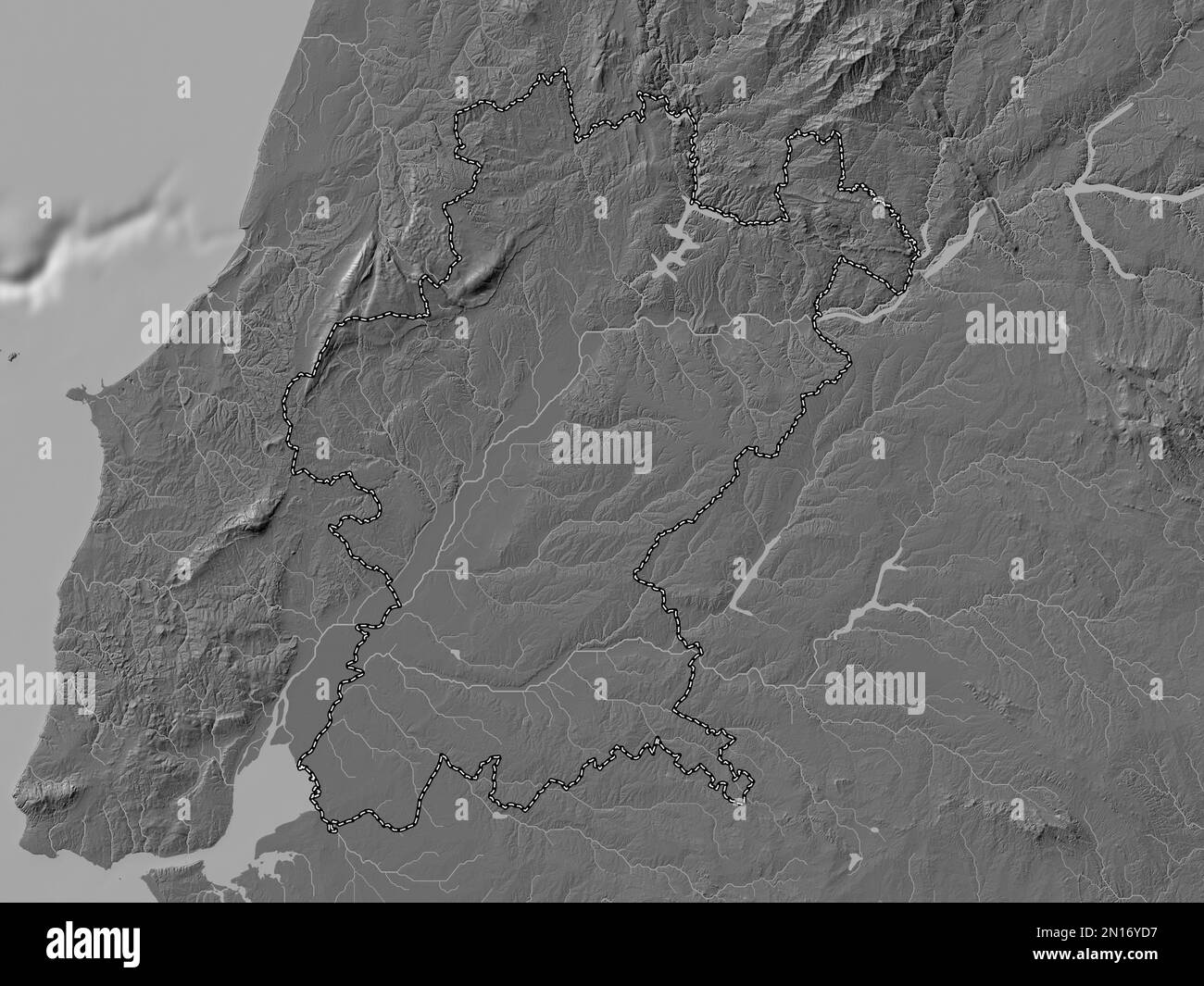 Santarem, district of Portugal. Bilevel elevation map with lakes and ...