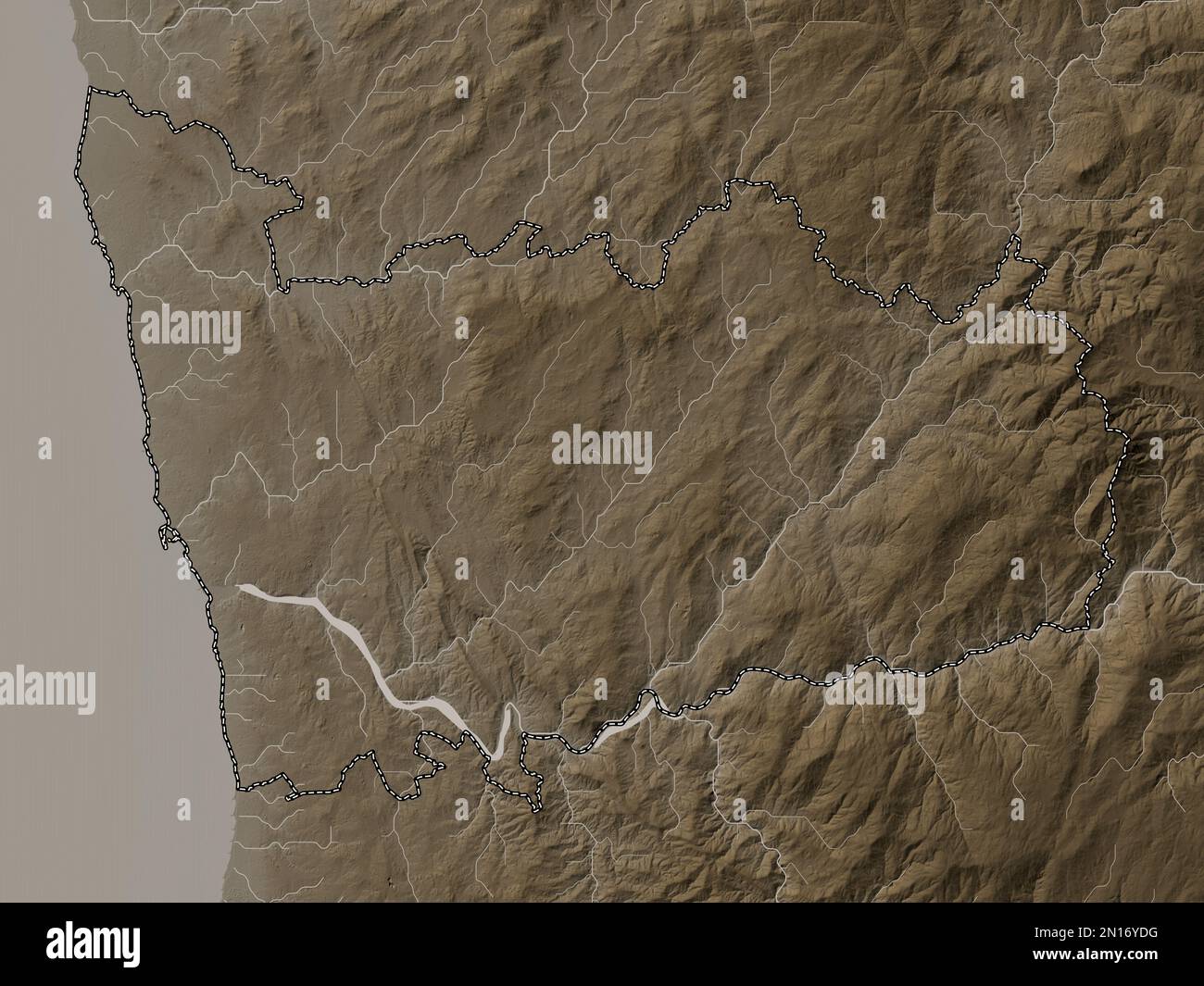 Porto, district of Portugal. Elevation map colored in sepia tones with ...