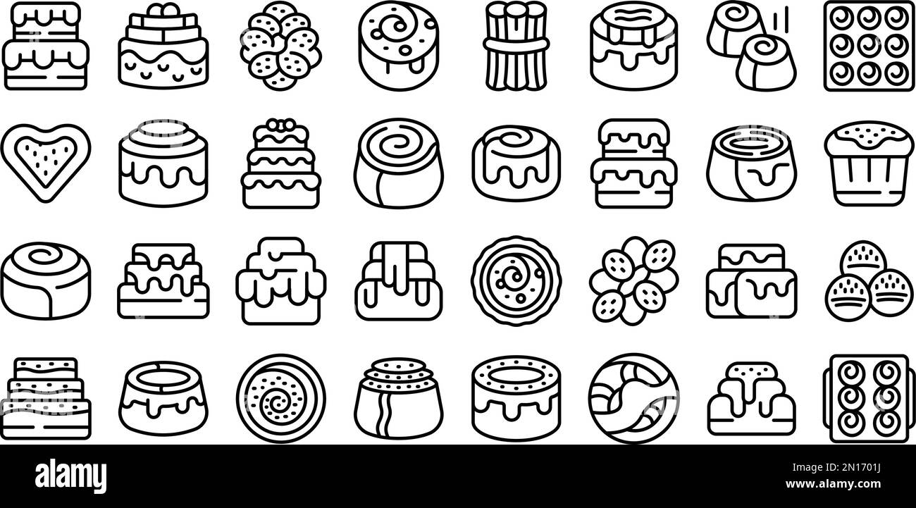 Cinnamon roll bun icons set outline vector. Food baked. Bakery danish Stock Vector Image & Art ...