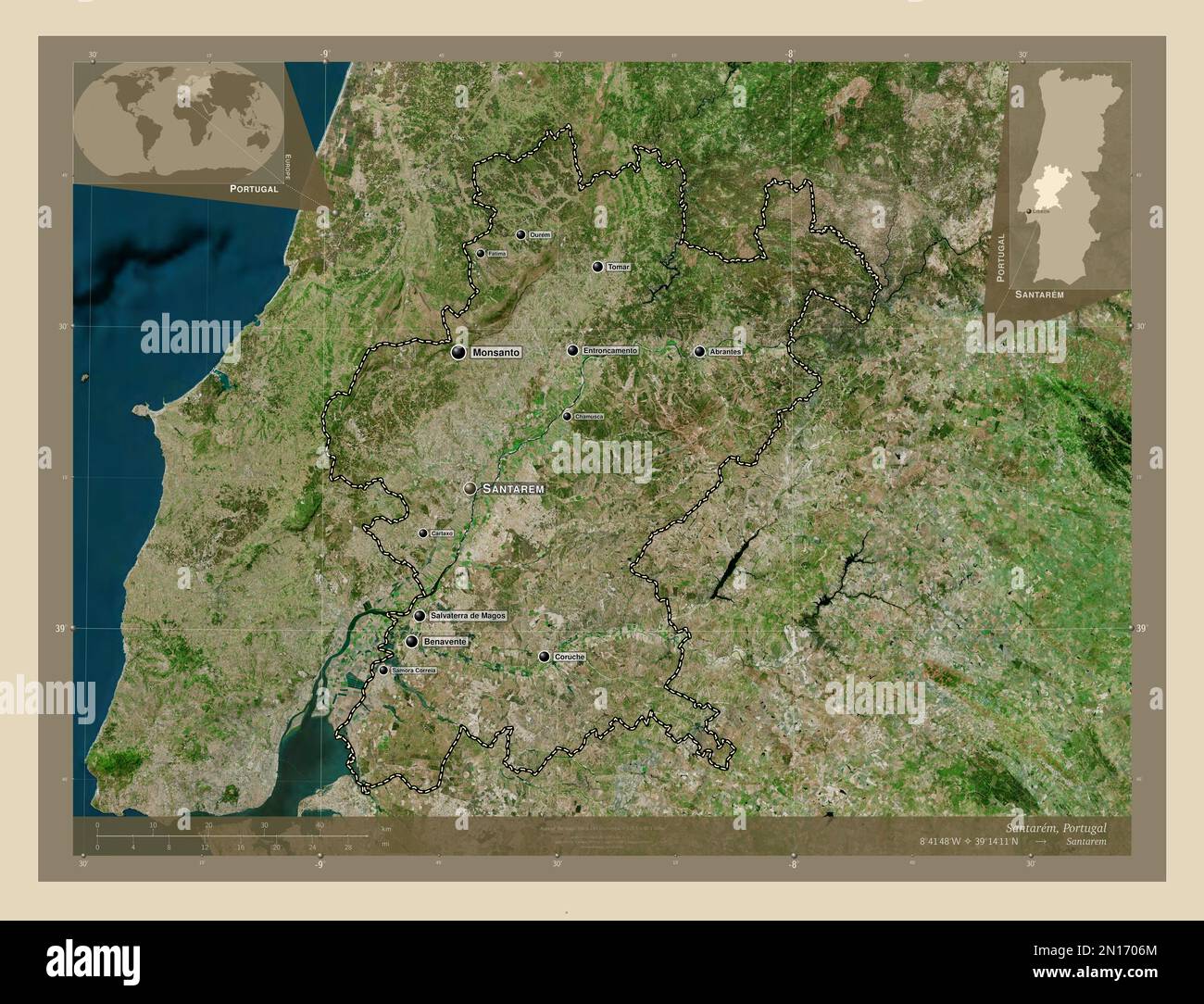 Santarem, district of Portugal. High resolution satellite map ...