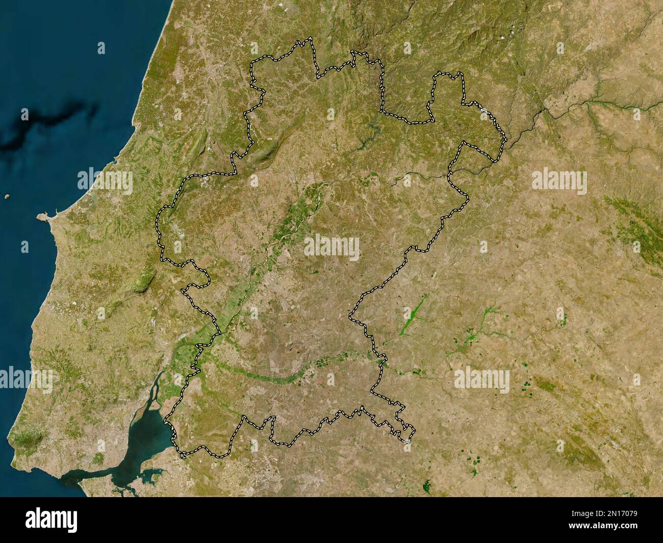 Santarem, district of Portugal. Low resolution satellite map Stock ...