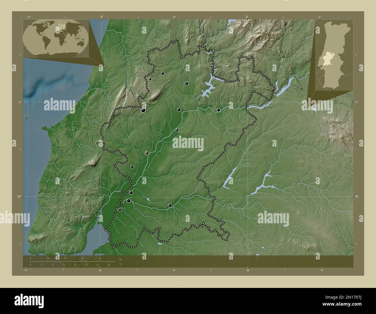 Santarem, district of Portugal. Elevation map colored in wiki style ...