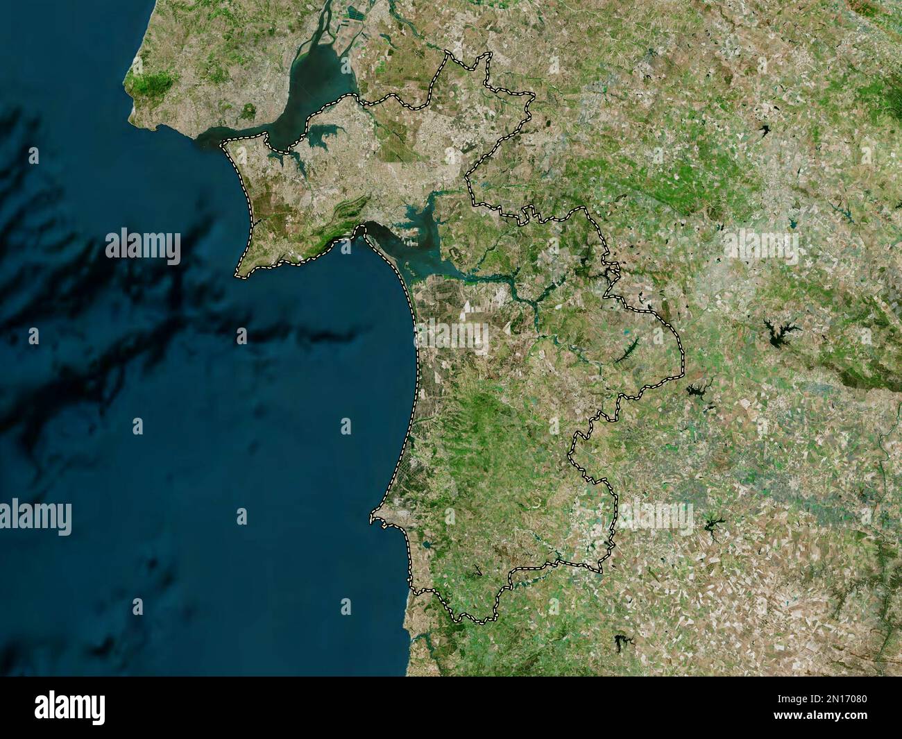 Setubal, district of Portugal. High resolution satellite map Stock ...