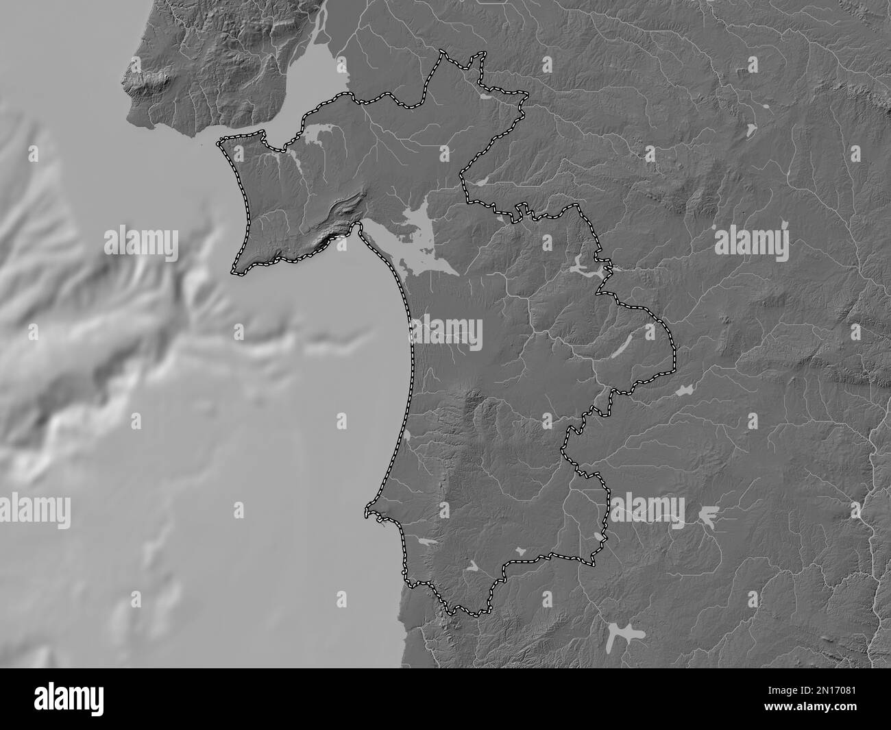 Setubal, district of Portugal. Bilevel elevation map with lakes and ...