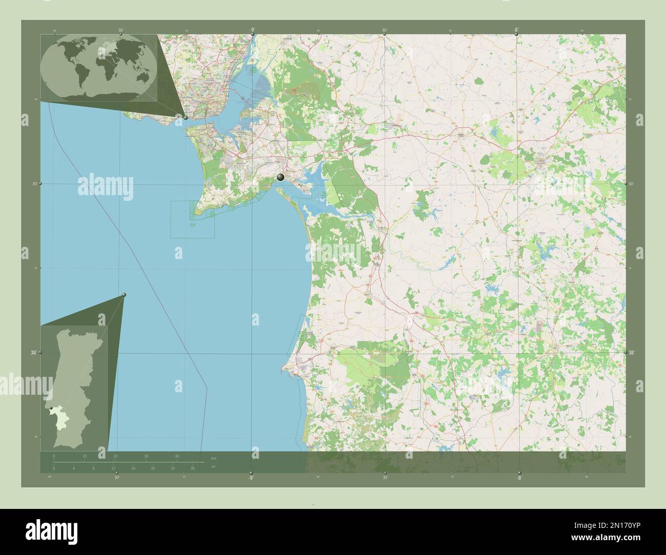 Setubal, district of Portugal. Open Street Map. Corner auxiliary ...