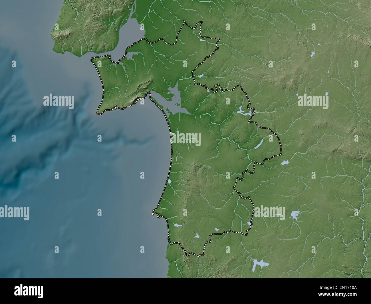 Setubal, district of Portugal. Elevation map colored in wiki style with ...