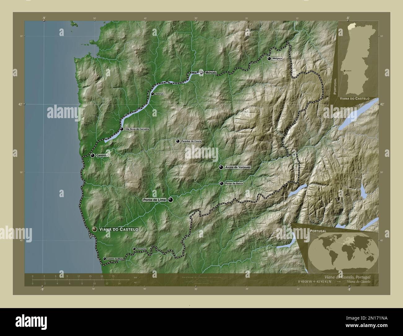 Viana do Castelo, district of Portugal. Elevation map colored in wiki ...
