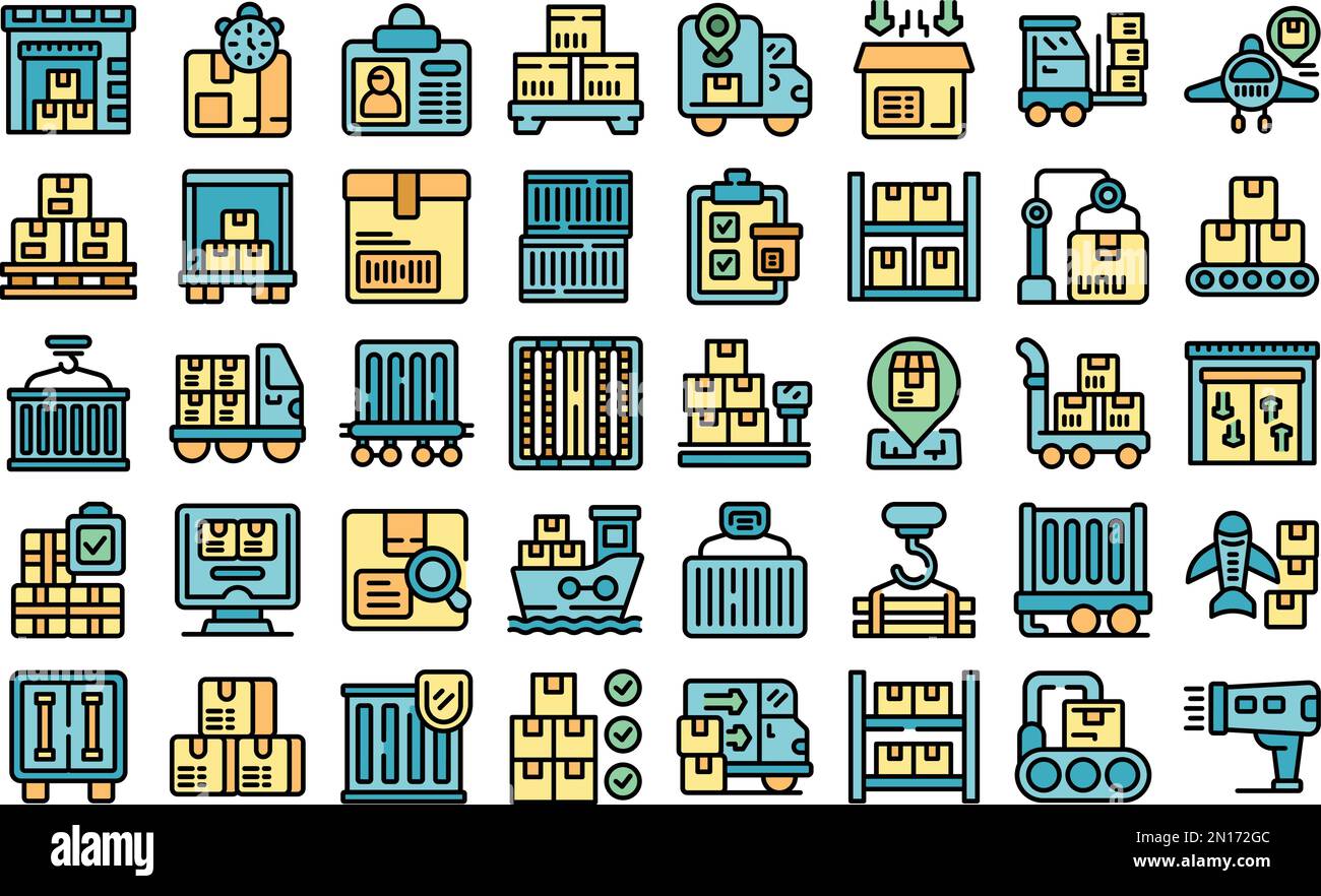 Loading of goods icons set outline vector. Delivery package. Box cargo ...